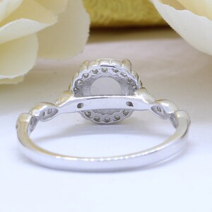 Two Piece Halo Round White Lab White Opal Art Deco Wedding Engagement Ring Set Round CZ Solid ...
