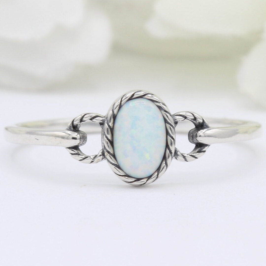 6.9mm Solitare Oval Lab White Opal Oxidized Celtic Oval Wedding Bridal ...
