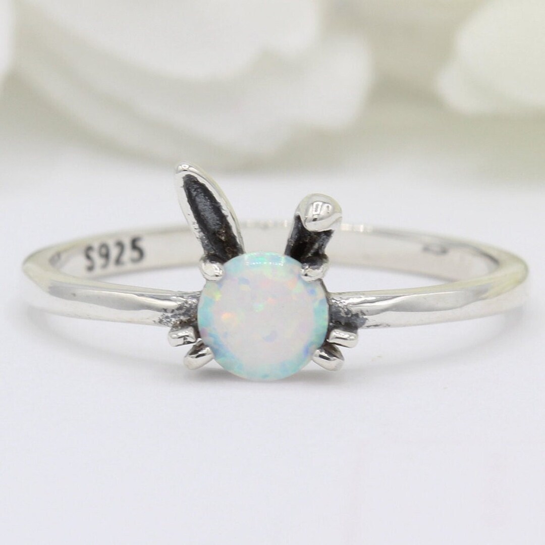 Oxidized Sterling Silver Bunny Ring: Lab Opal Rabbit Engagement Ring - Etsy