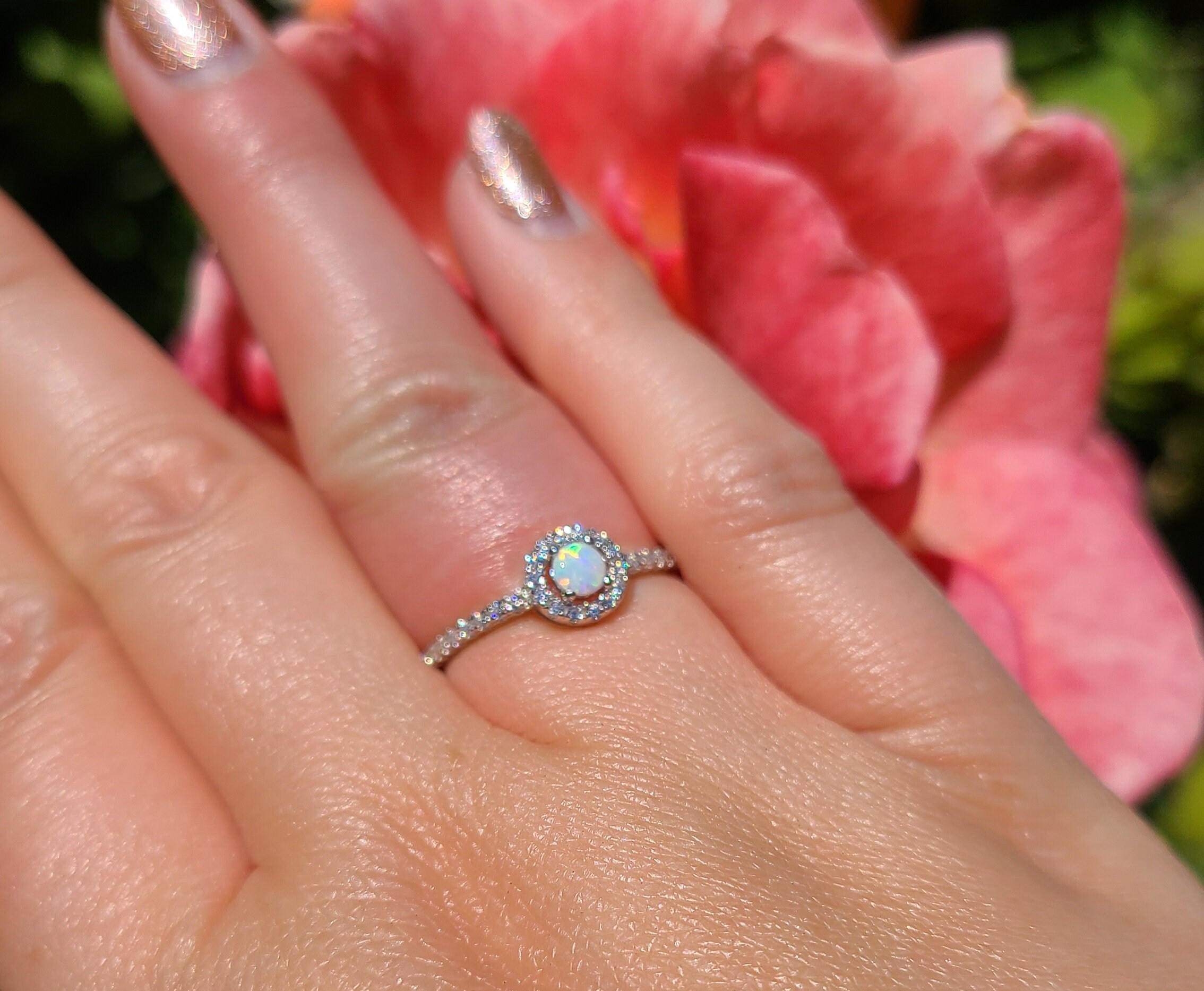 Solitaire Round Lab White Opal Beautiful CZ Band Art Deco | Etsy