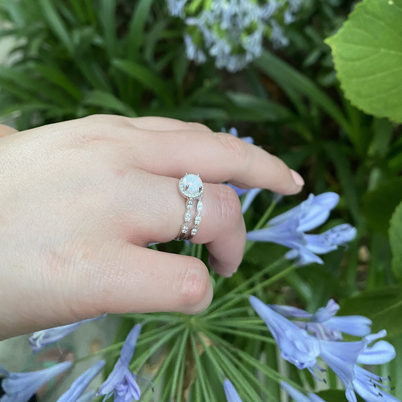 Two Piece Halo Round White Lab White Opal Art Deco Wedding | Etsy