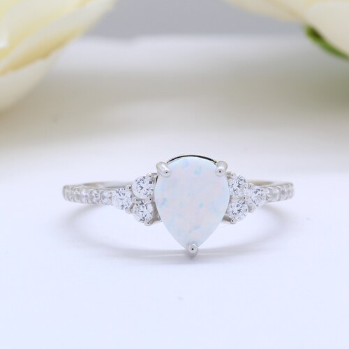 Vintage Art Deco Oval Lab White Opal Halo Wedding Engagement - Etsy