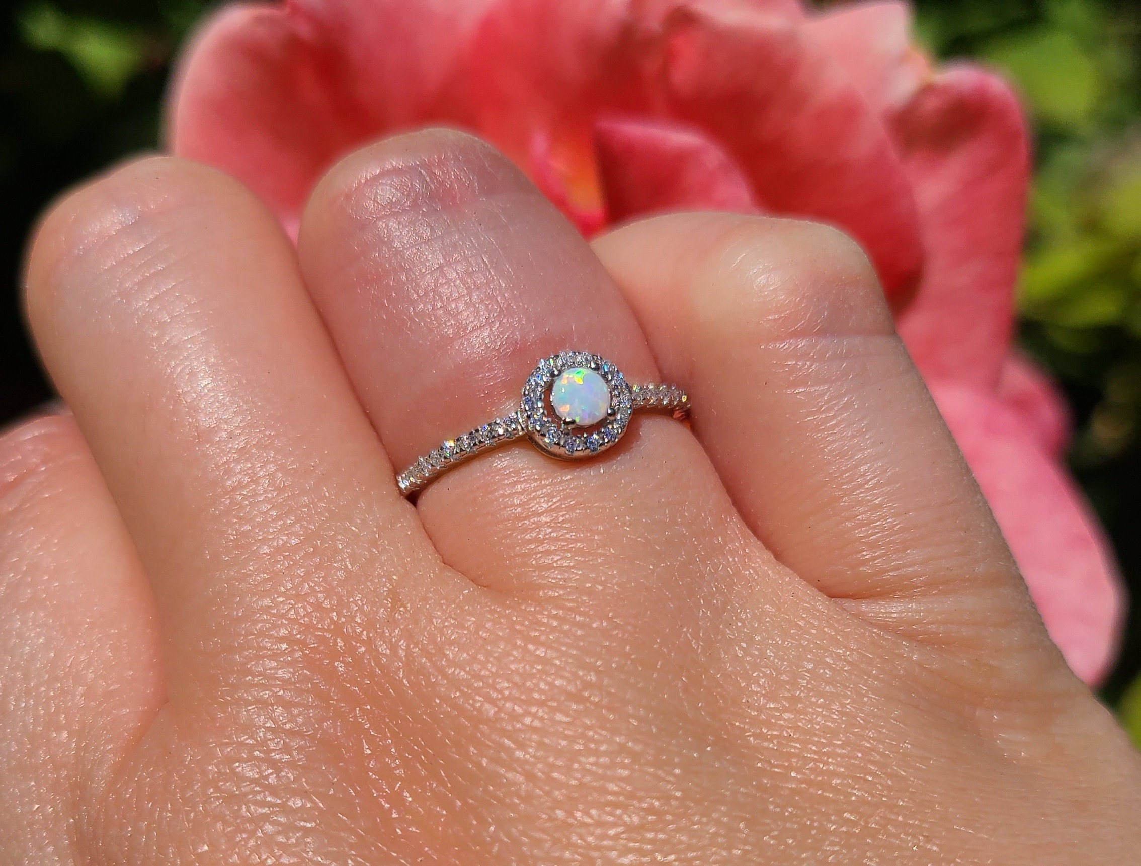 Solitaire Round Lab White Opal Beautiful CZ Band Art Deco | Etsy