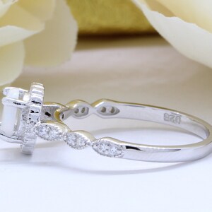 Two Piece Halo Round White Lab White Opal Art Deco Wedding Engagement Ring Set Round CZ Solid ...