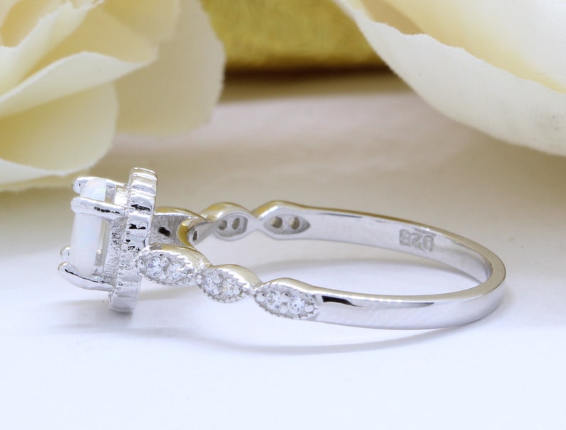 Two Piece Halo Round White Lab White Opal Art Deco Wedding | Etsy