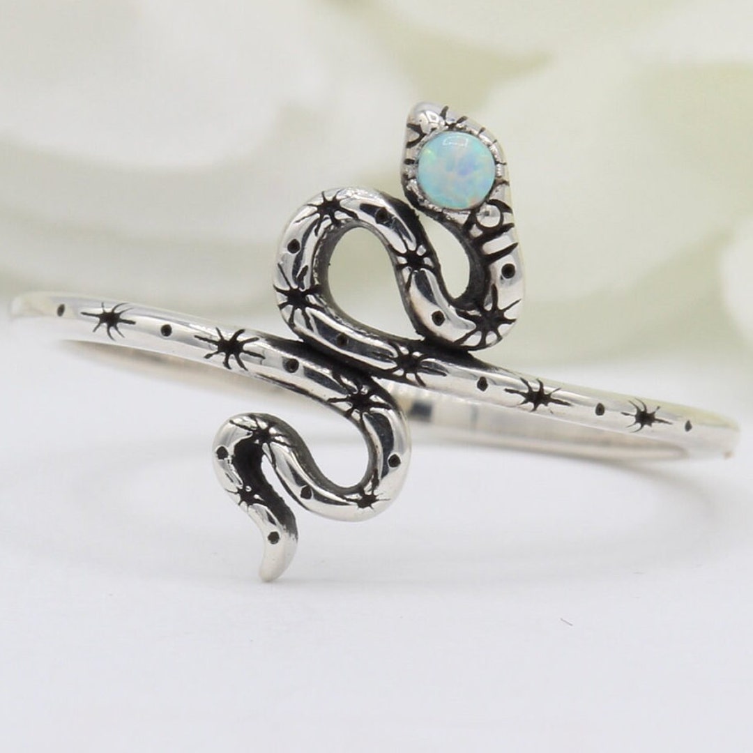 13mm Snake Lab White Opal Oxidized Celtic Snake Wedding Bridal ...