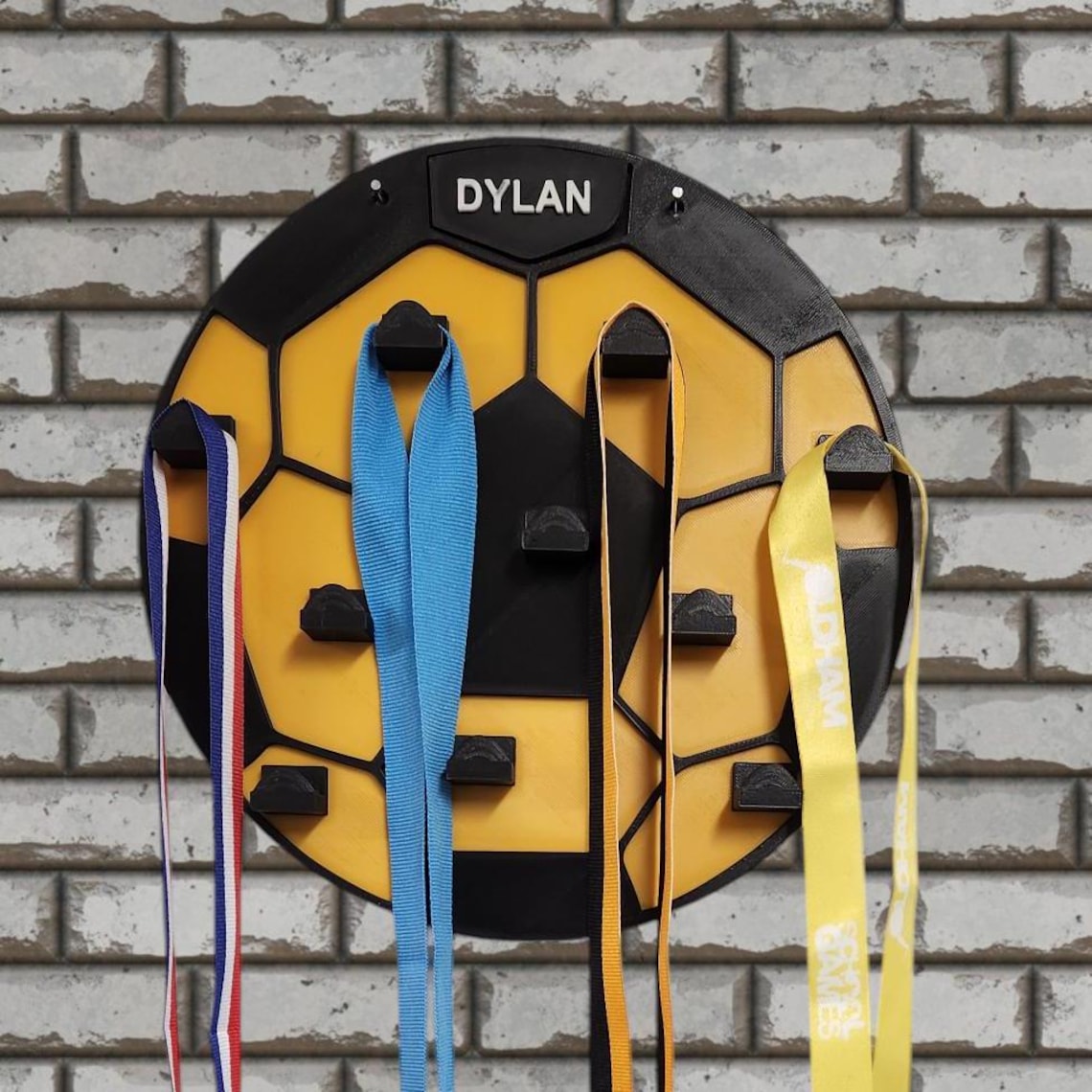 FOOTBALL Personalised Medal Holder / Hanger 3D Printed 24cm Diameter ...