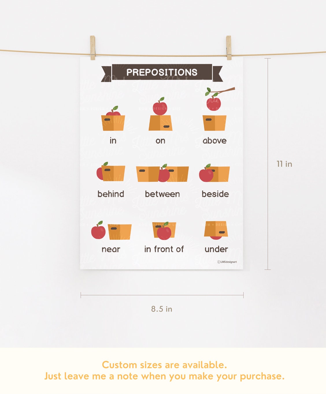 Prepositions Chart With Learning Game for Kids Positional - Etsy