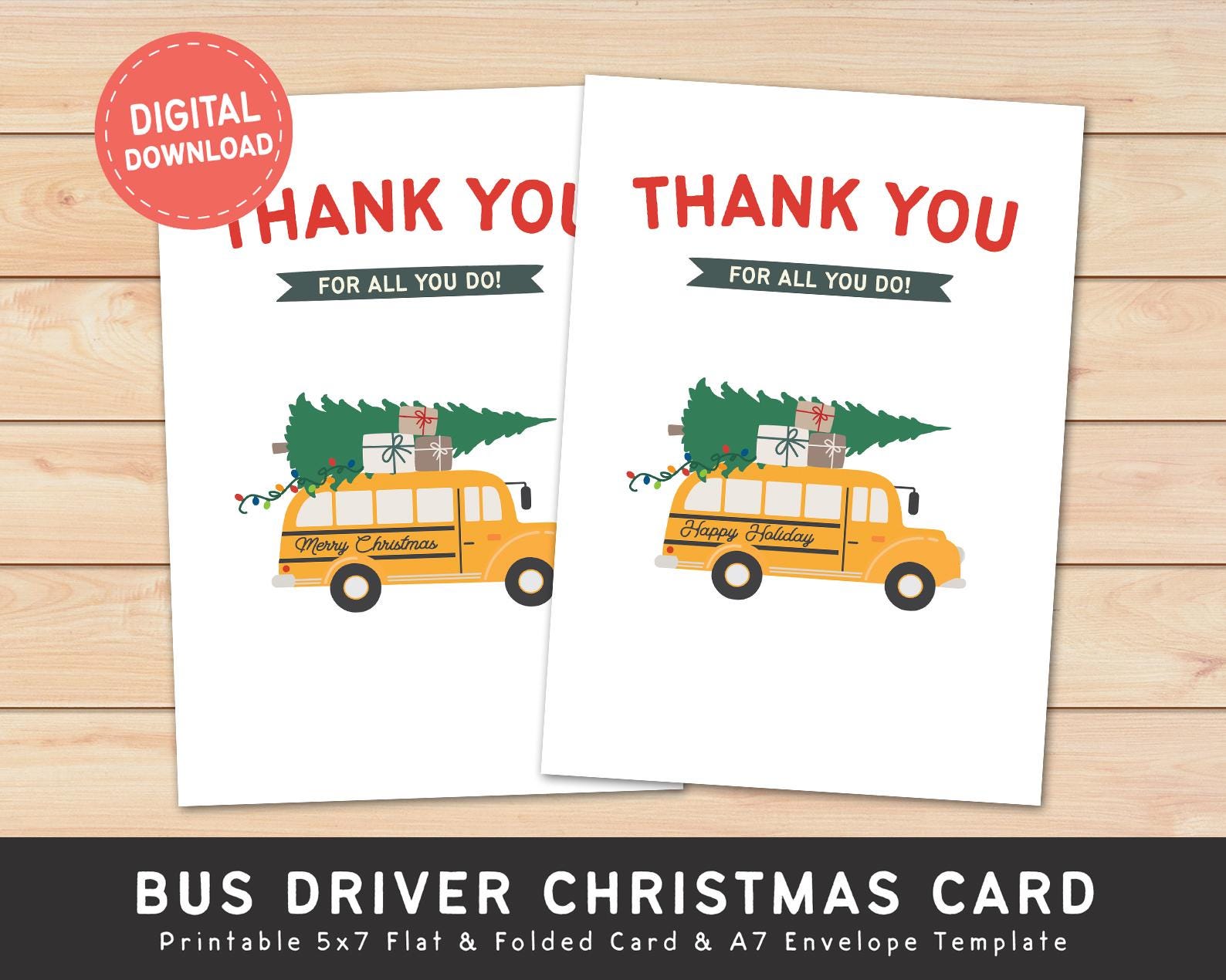 Printable School Bus Driver Christmas Thank You Card | Happy Holiday ...