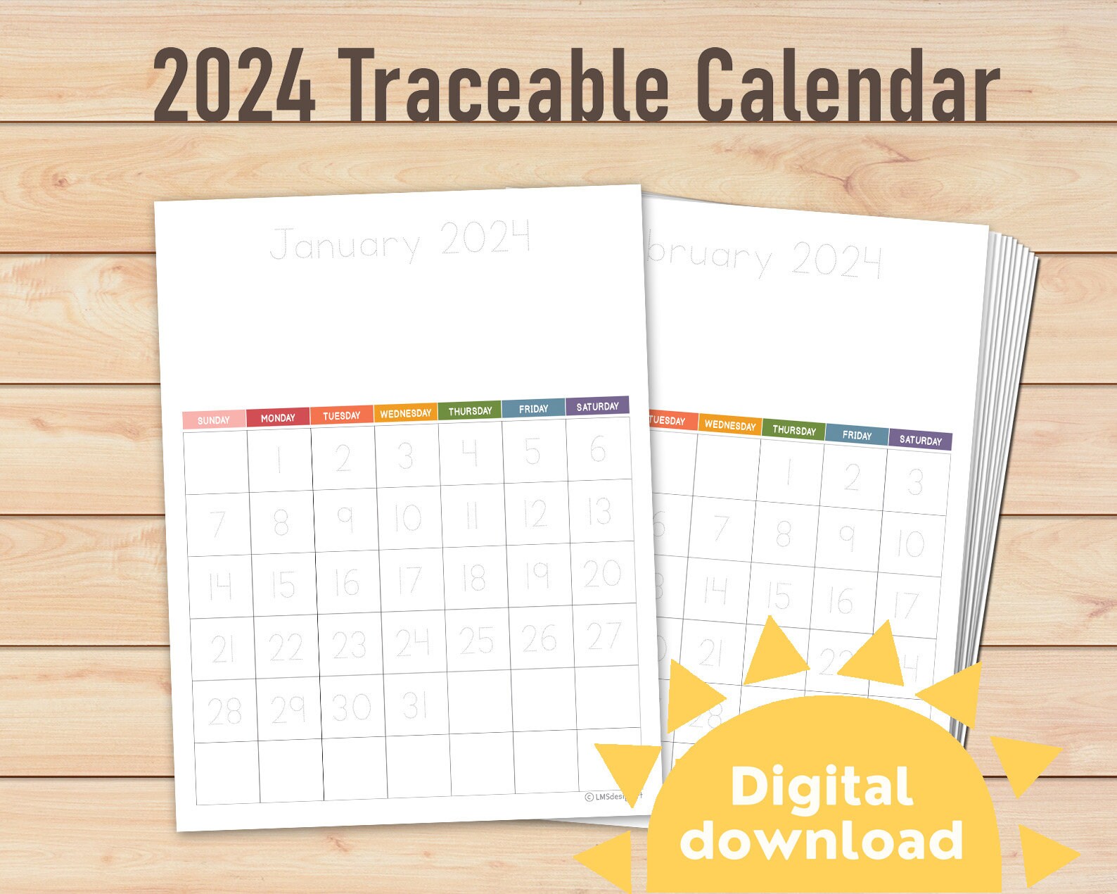 2024 Traceable Calendar for Kids Learning Calendar Preschool Make Your ...