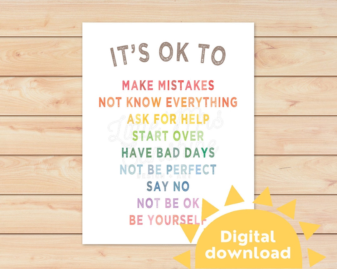 Daily Affirmations Poster for Kids Printable | Rainbow Color It's Ok ...