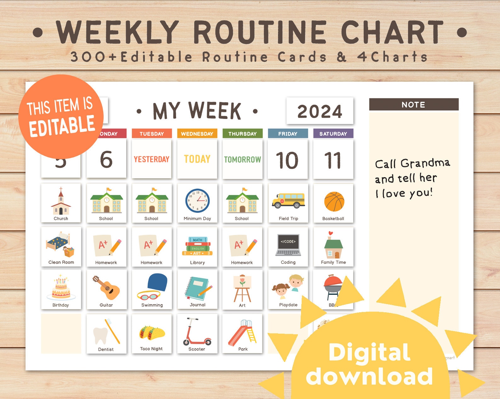 Editable Kids Weekly Routine Chart | Printable Planner (digital ...