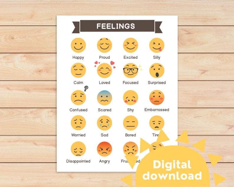 20 Feelings Chart for Kids | Feeling Words | Emotions Poster | List of ...