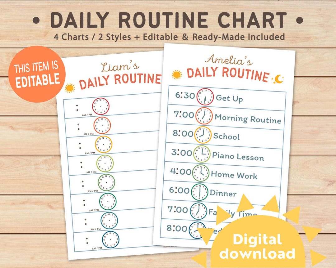 Editable Daily Routine Chart for Kids | Printable Rainbow Daily ...