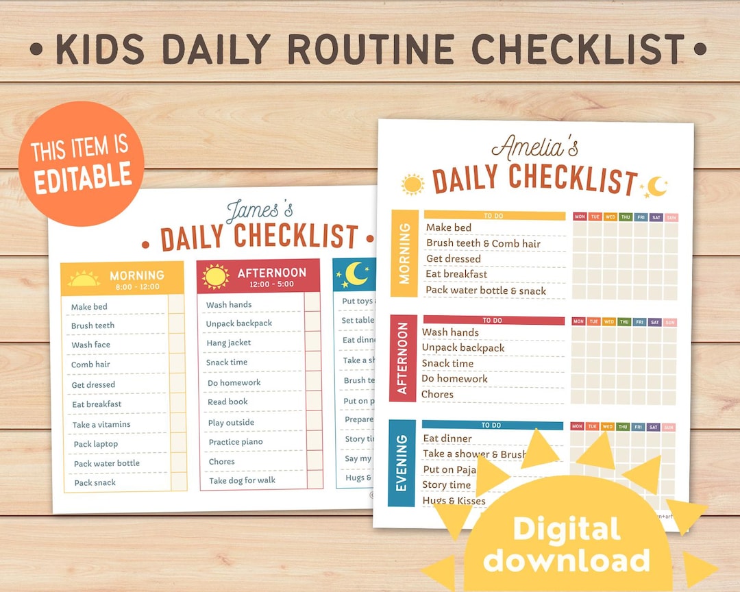 Editable Daily Routine Checklist for Kids | Kids Task Tracker | Daily ...