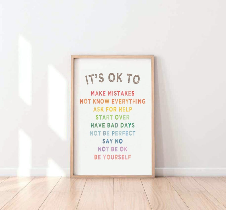 Daily Affirmations Poster for Kids Printable Rainbow Color It's Ok ...