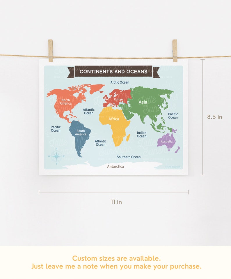 Continents and Oceans Poster for Kids | 7 Continents & 5 Oceans | World ...