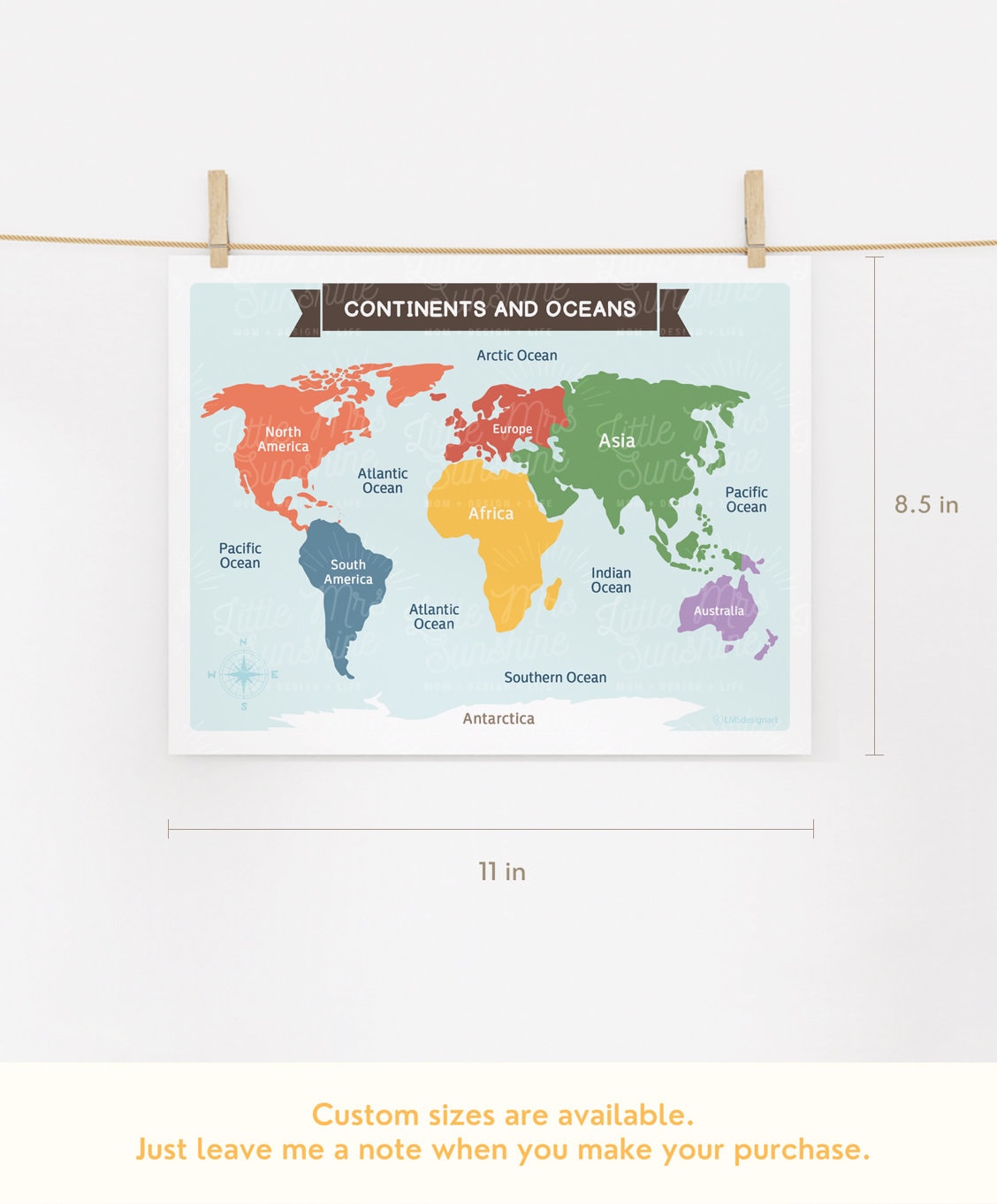 Continents and Oceans Poster for Kids | 7 Continents & 5 Oceans | World ...