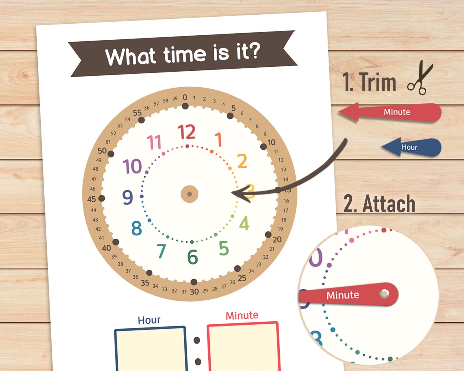 Printable Time Learning Clock Learn to Tell Time for Kindergarten ...