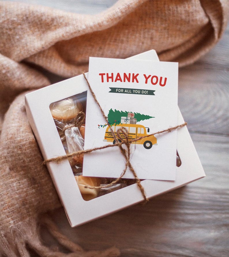 Printable School Bus Driver Christmas Thank You Card | Happy Holiday ...