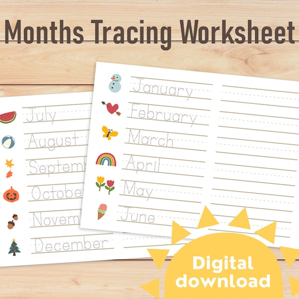 12 Months Worksheet - Etsy
