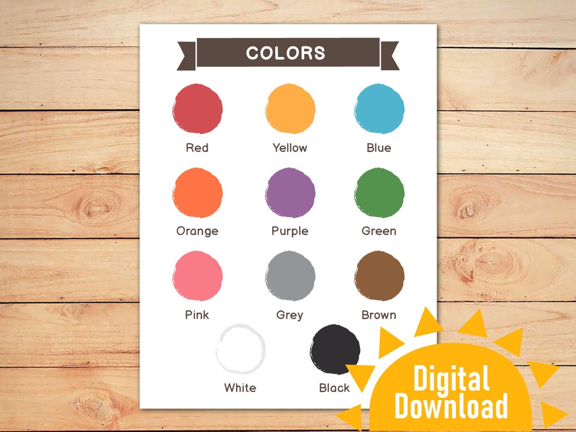 Colors poster for kids colors name list of colors | Etsy