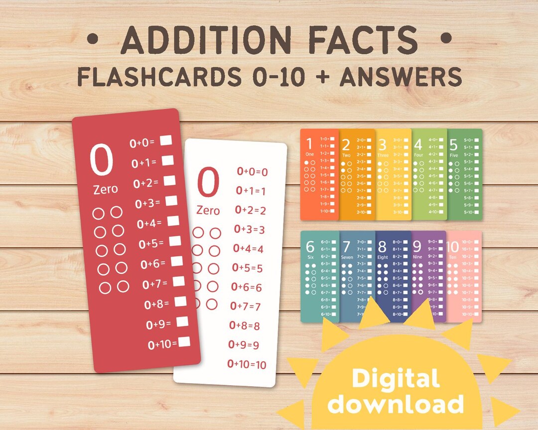 Rainbow Addition Flashcards 0-10 With Answer, Homeschool Math (digital ...