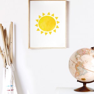 Yellow Sun Wall Art Printable | Watercolor Sun Poster | Cute Cheerful ...