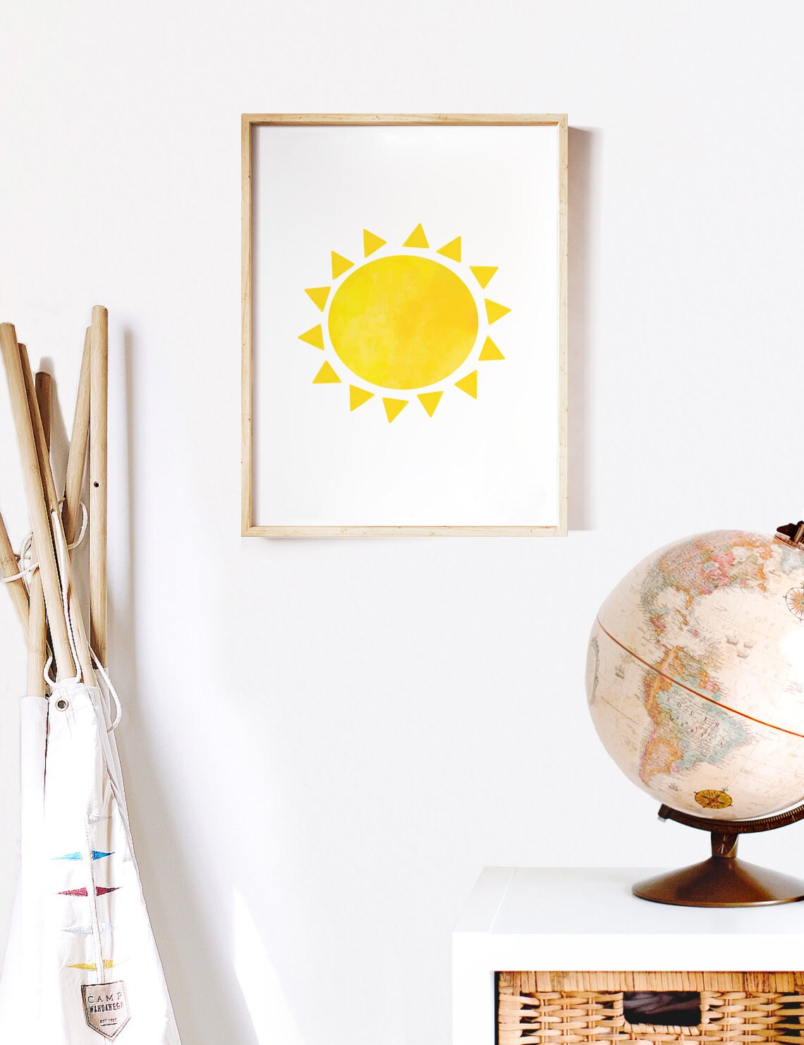 Yellow Sun Wall Art Printable Watercolor Sun Poster Cute Cheerful Sun ...