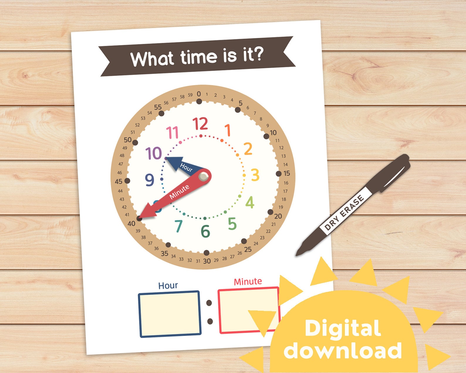 Printable Time Learning Clock Learn to Tell Time for Kindergarten ...