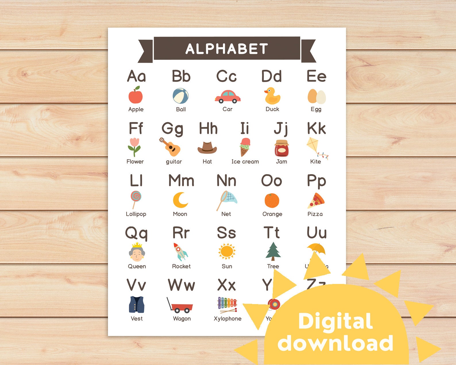 Alphabet Chart For Kindergartener And Preschooler Alphabet Etsy