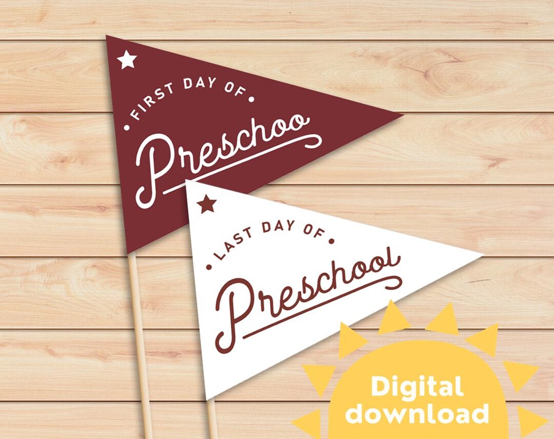 First & Last Day of School Pennant Flags | Preschool | Burgundy ...