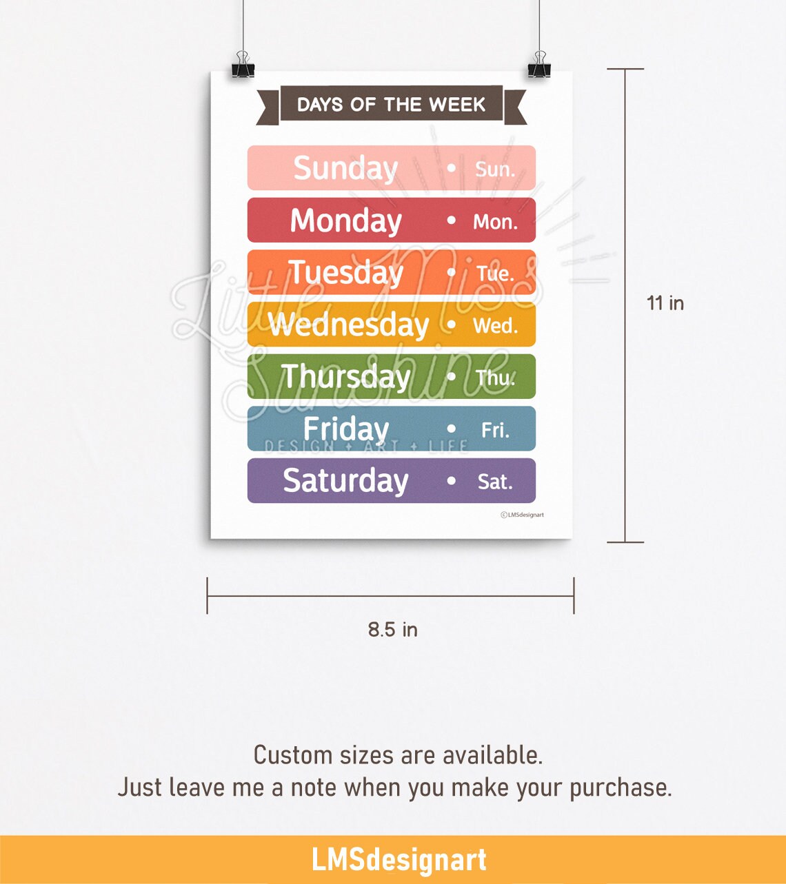 Days of the week poster for kids name of week weekday name | Etsy