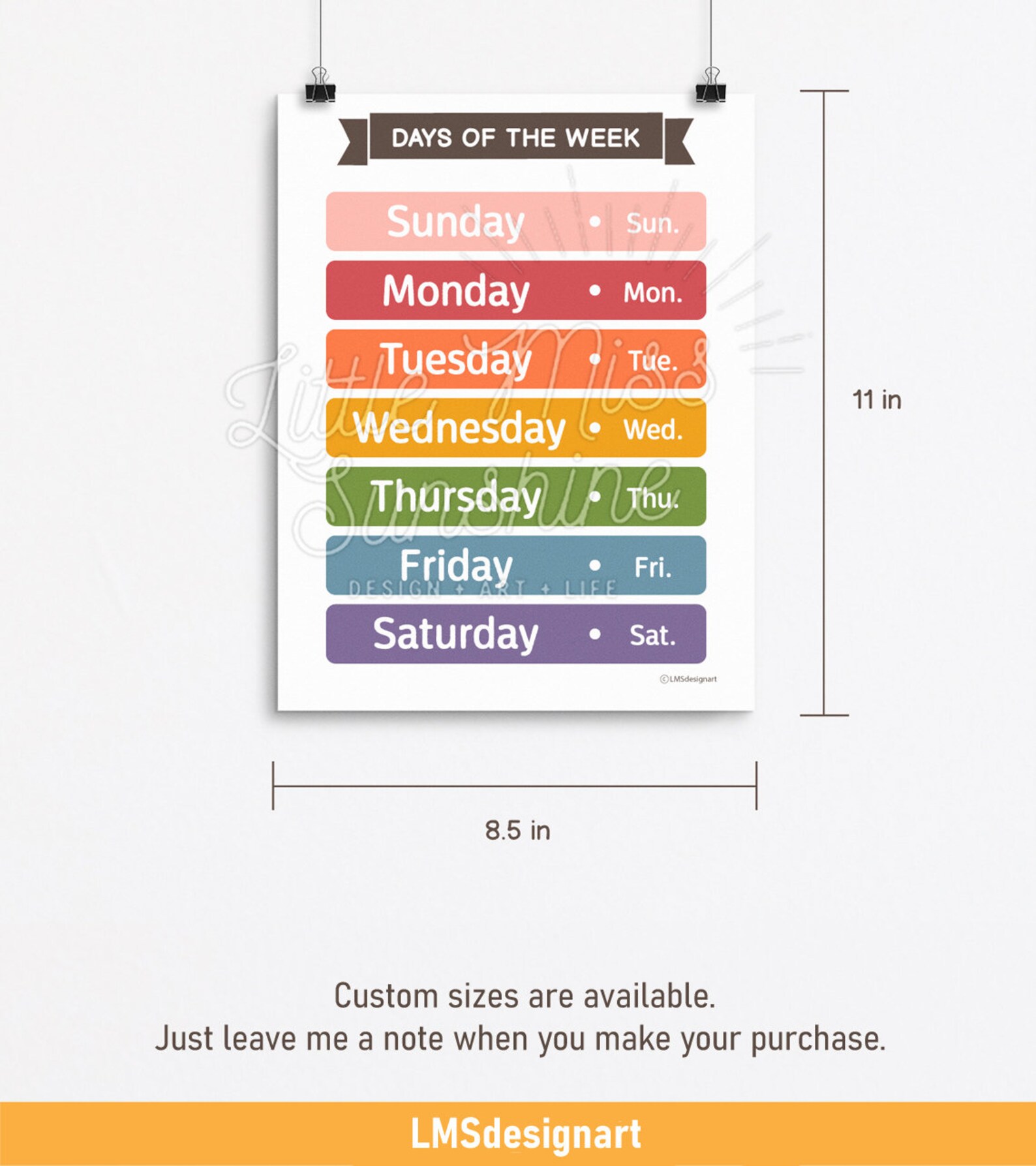 Days of the week poster for kids name of week weekday name | Etsy