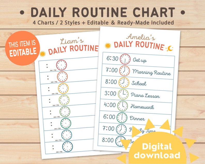 Editable Daily Routine Chart for Kids Printable Rainbow - Etsy