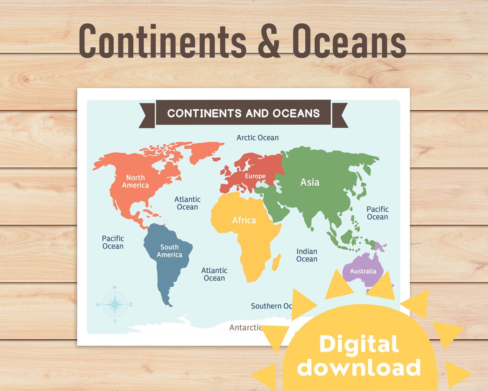 World Map Continents And Oceans For Kids