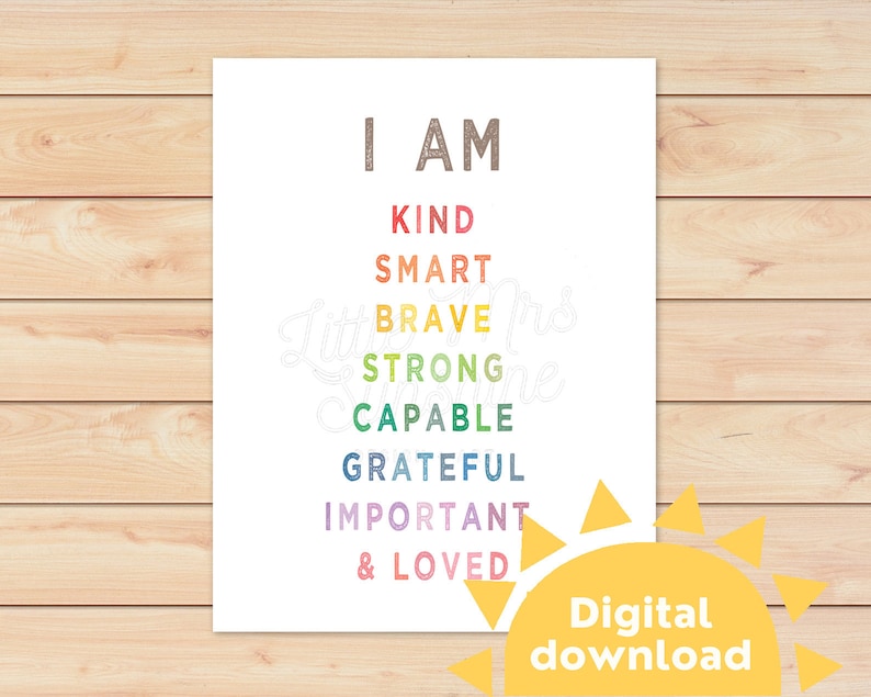 Daily Affirmations Poster for Kids Printable | Rainbow Color I AM ...