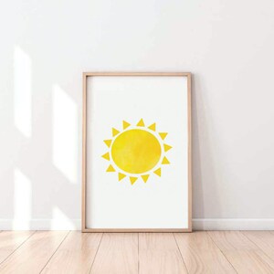 Yellow Sun Wall Art Printable | Watercolor Sun Poster | Cute Cheerful ...