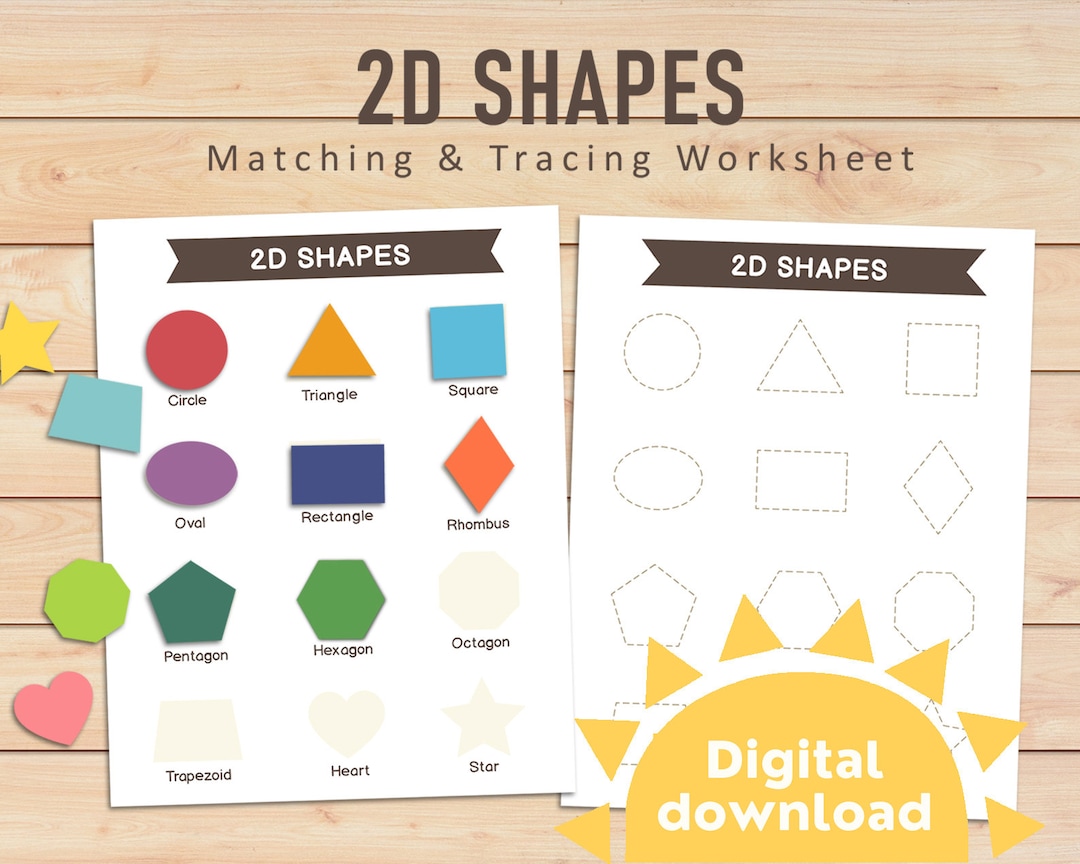 2D Shapes Printable | Matching & Tracing Worksheet (digital Download ...