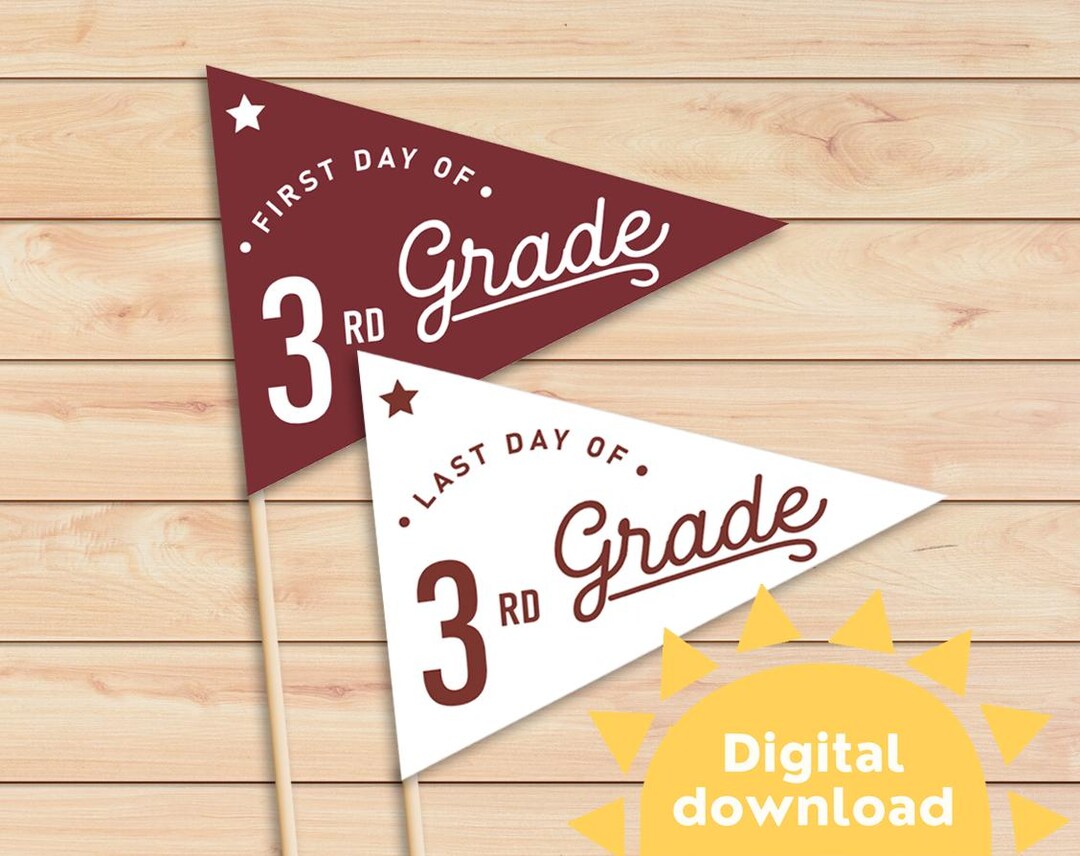 First & Last Day of School Pennant Flags | 3rd Grade | Burgundy ...