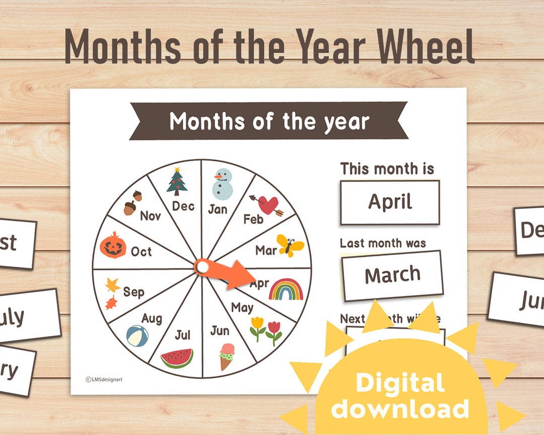 Months of the Year Wheel Printable | Months of the Year List | 12 Month ...