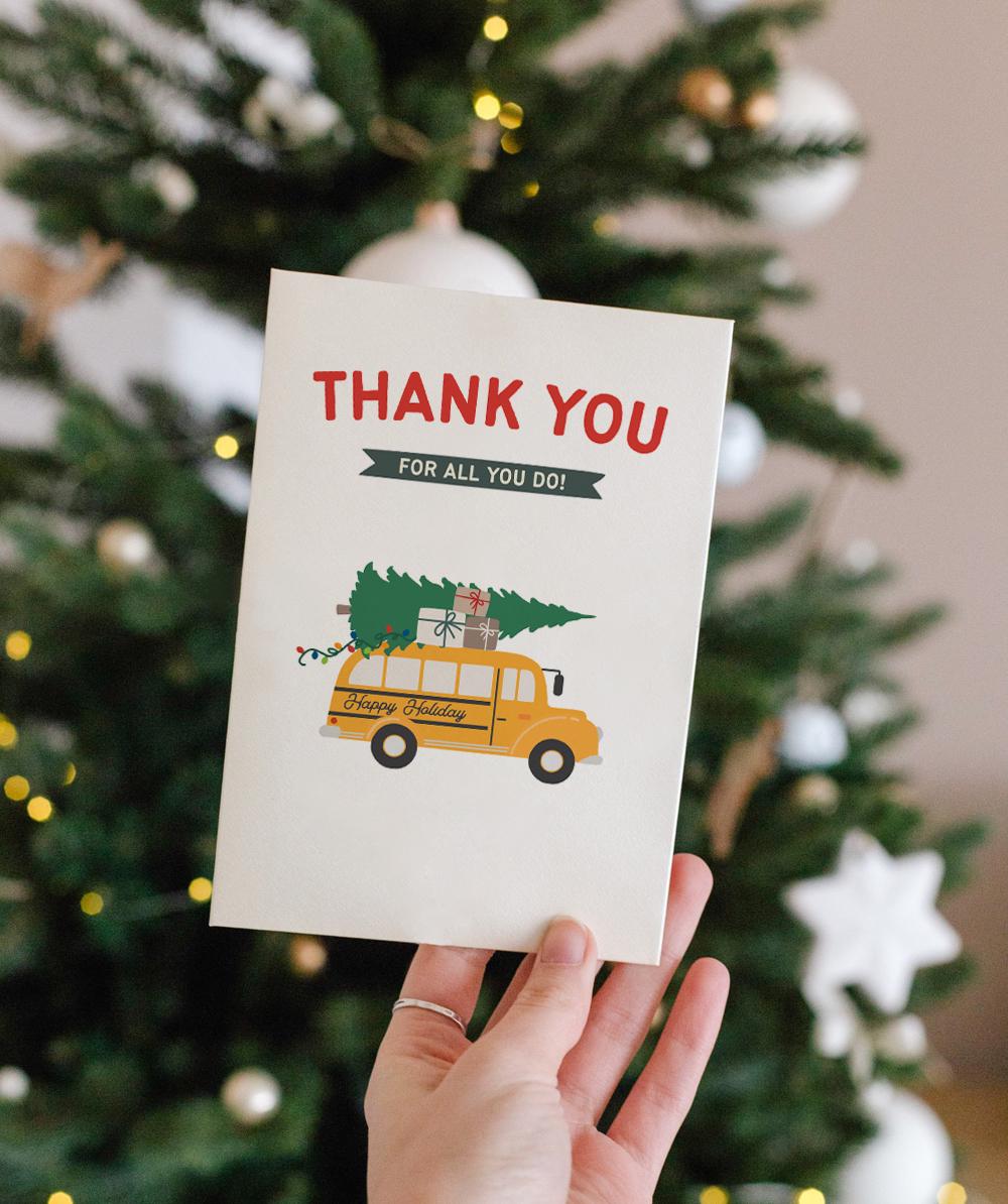 Printable School Bus Driver Christmas Thank You Card | Happy Holiday ...