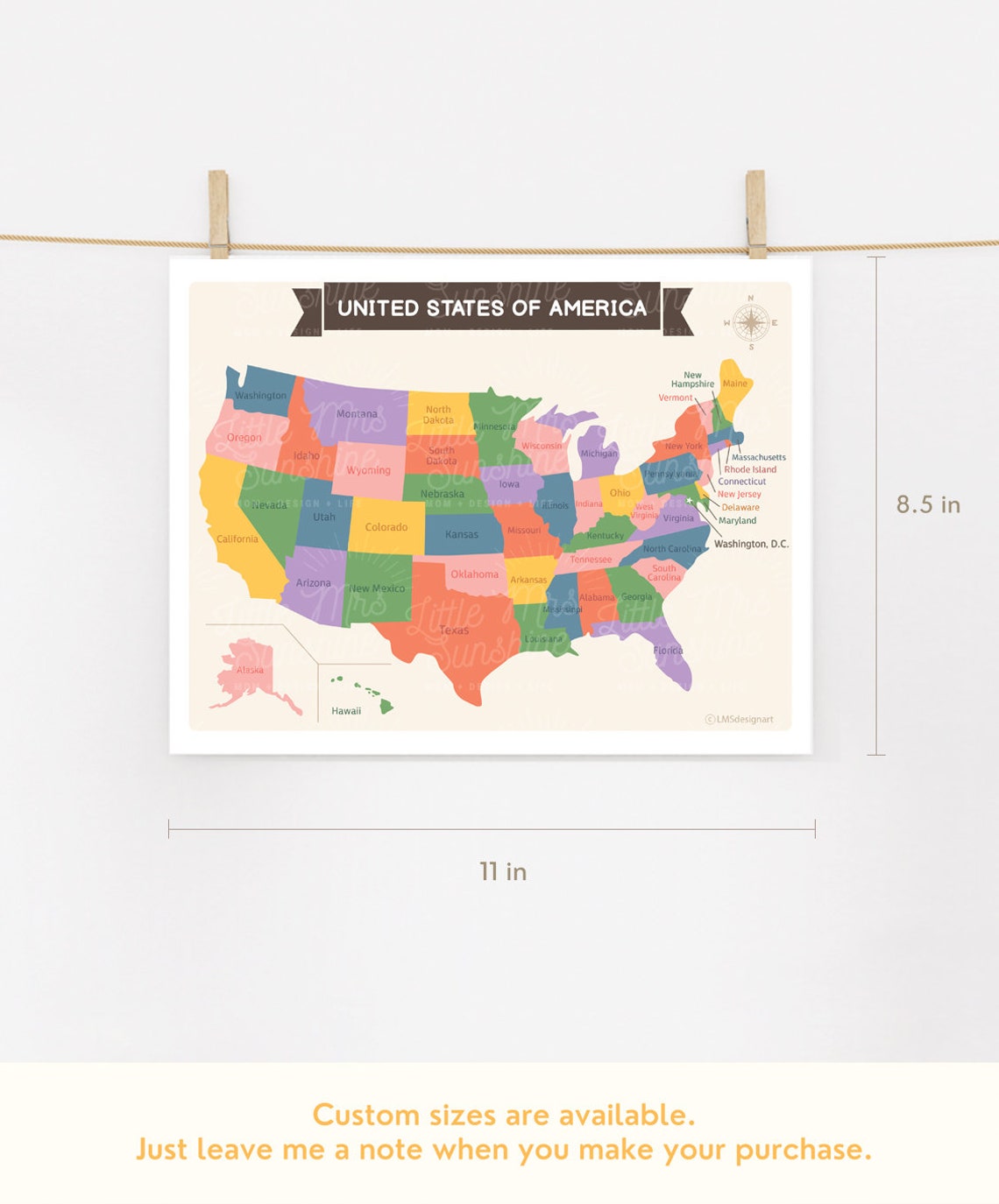 United States Map Poster for Kids Name of States in USA | Etsy
