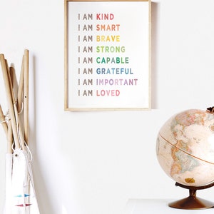 Daily Affirmations Poster for Kids Printable | Rainbow Color I AM ...