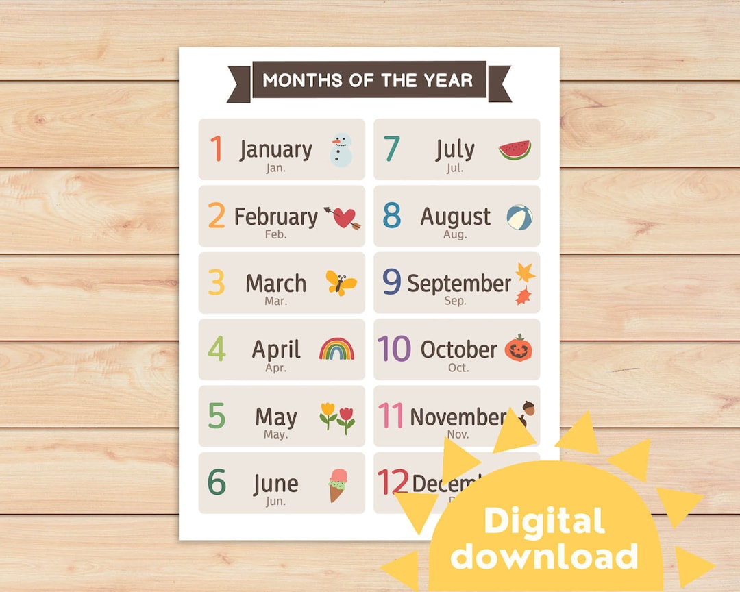 Months of the Year List for Kids | 12 Months of the Year | 12 Month ...