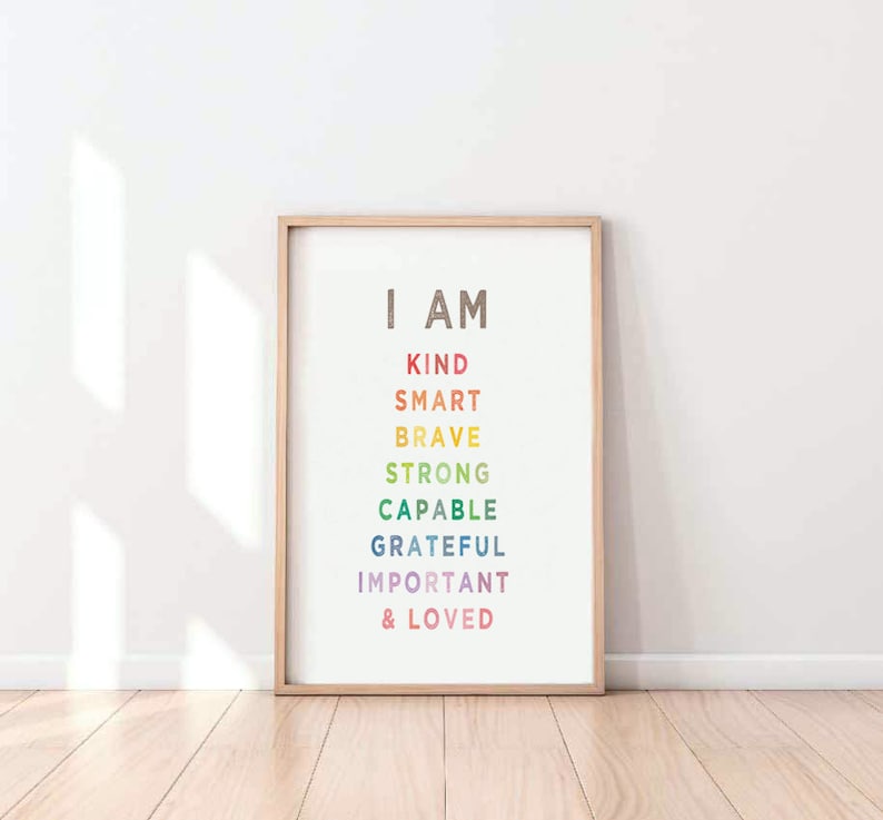 Daily Affirmations Poster for Kids Printable Rainbow Color I AM ...