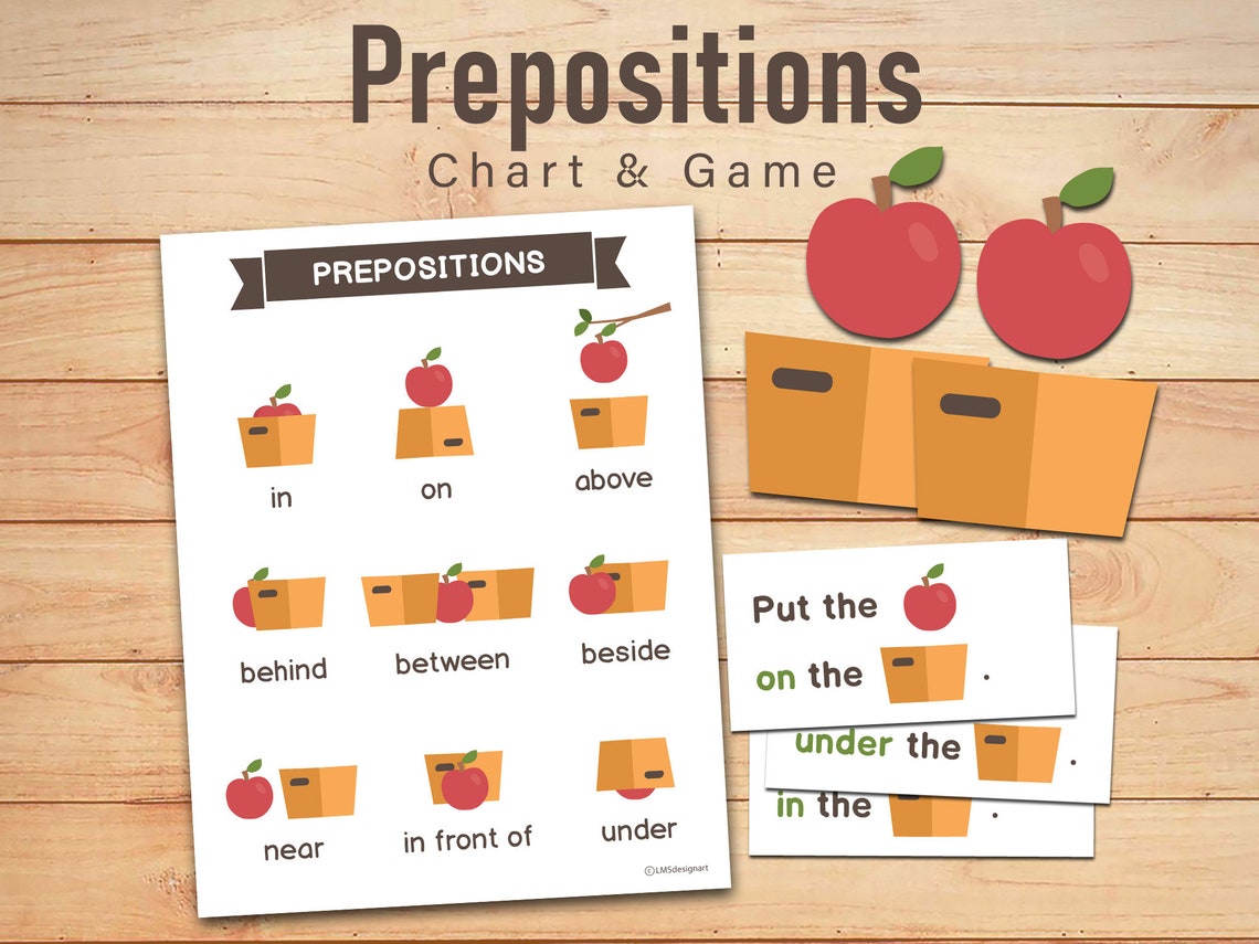 Prepositions chart with learning game for kids Positional | Etsy