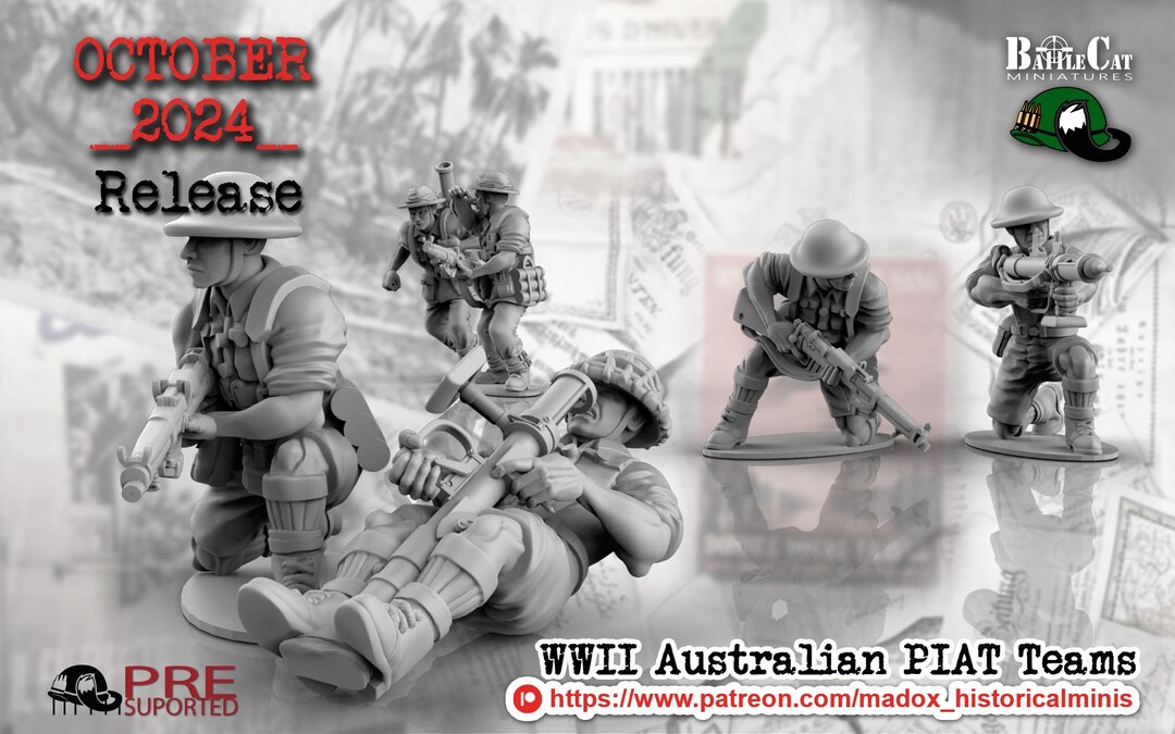 WWII Australian PIAT Teams Infantry 28mm Scale Battlecat Miniatures WW2 ...