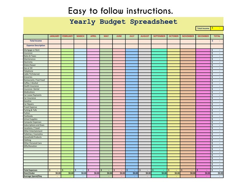 Yearly Budget Template Excel Spreadsheet Download Budget Etsy Yearly Budget Template Excel Spreadsheet Download Budget Etsy