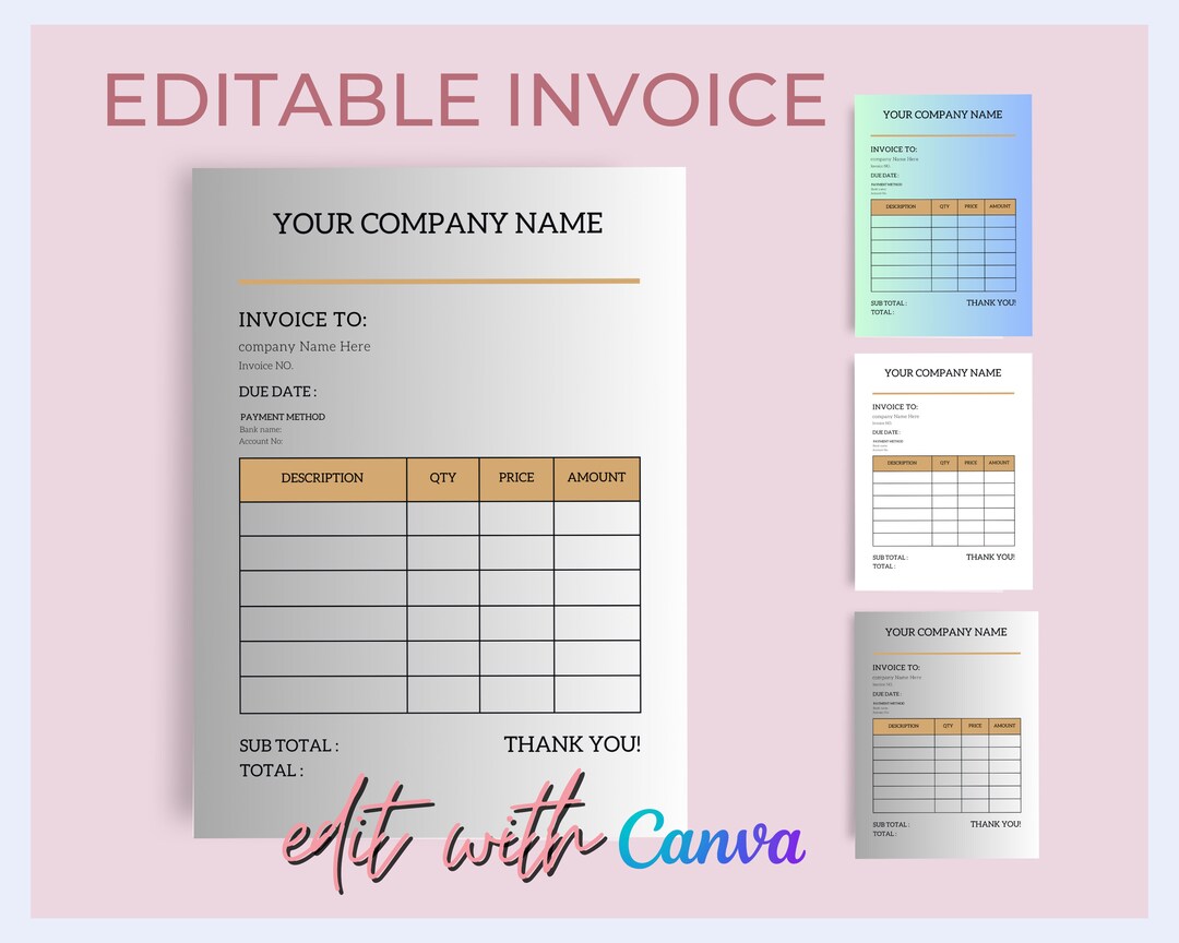 Small Business Canva Editable Invoice Template, Printable Business ...